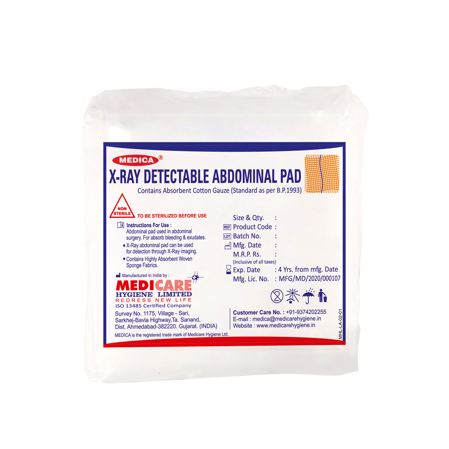 Unsterile X-Ray Detectable Abdominal Pad Manufacturer India & Global ...